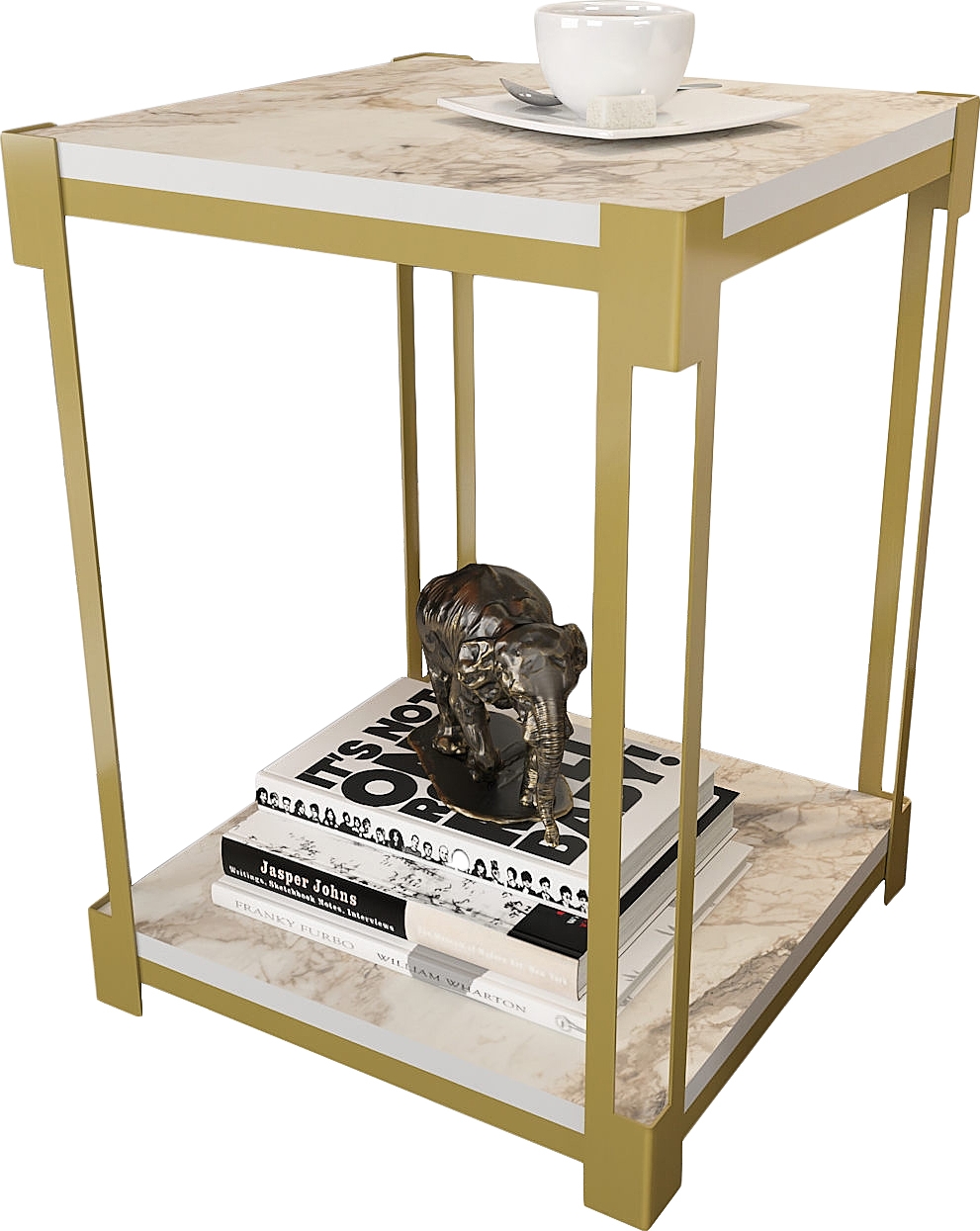 Zenas sidebord 40 x 40 cm - Hvit/gull - 4395,- - Lampebord - Trendrom.no