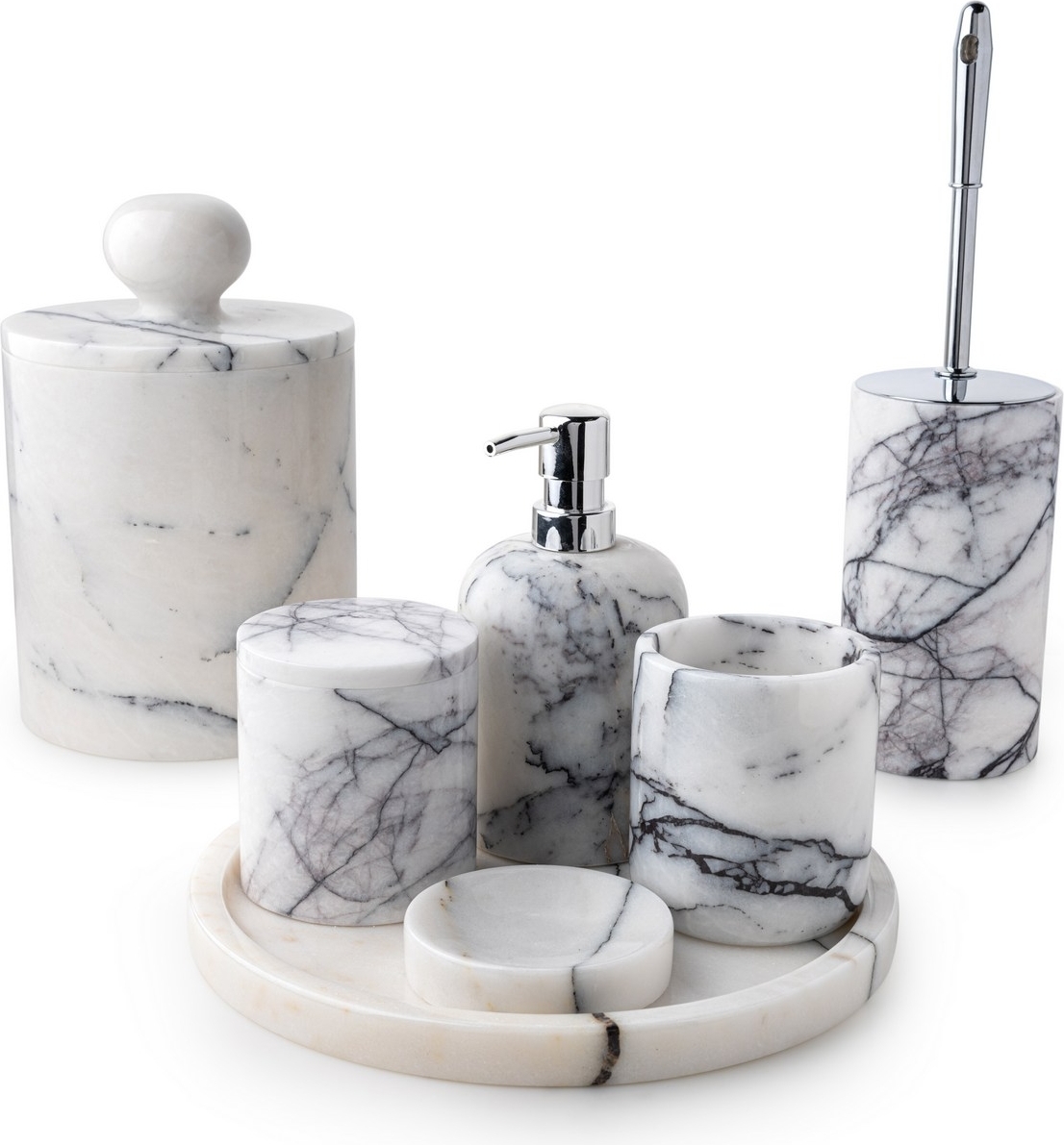 7-delt baderomssett i hvit marmor fra Sicilia - 5495,- - Øvrige ...