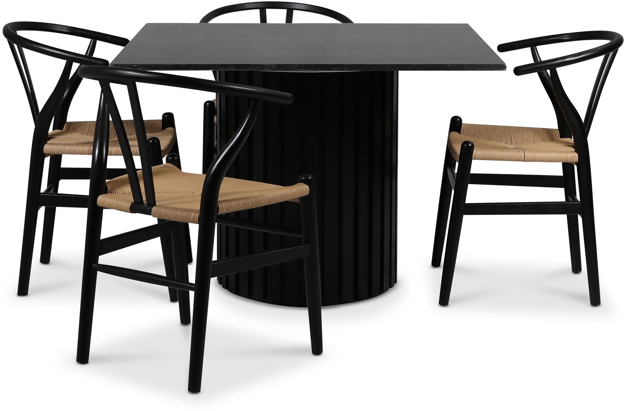 Sumo spisegruppe 90x90 cm inkl. 4 stk. Brandon svarte spisestoler ...
