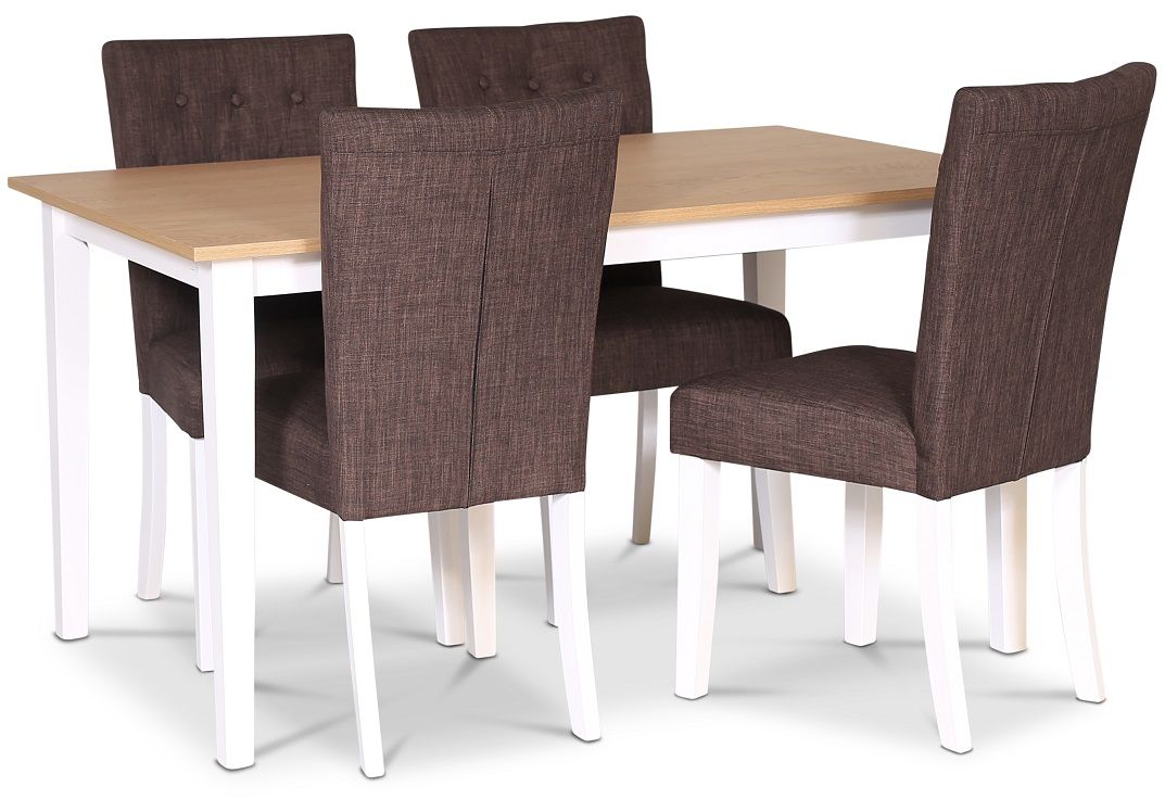 Fårö spisegruppe 140 cm inkl. 4 stk. Crocket brune spisestoler - Eik ...