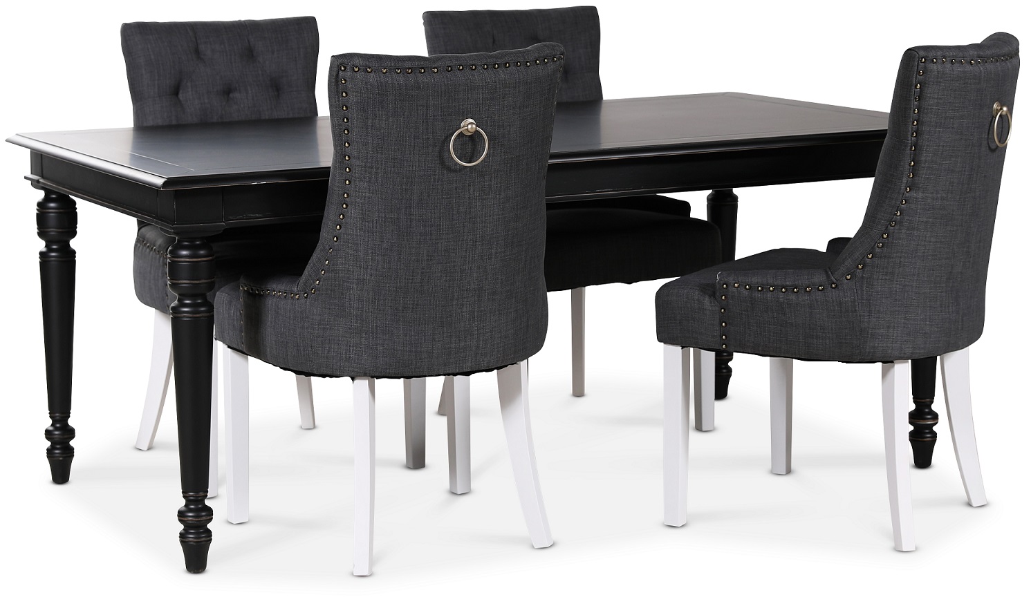Paris spisegruppe sort bord med 4 Tuva stoler i grått stoff med ...