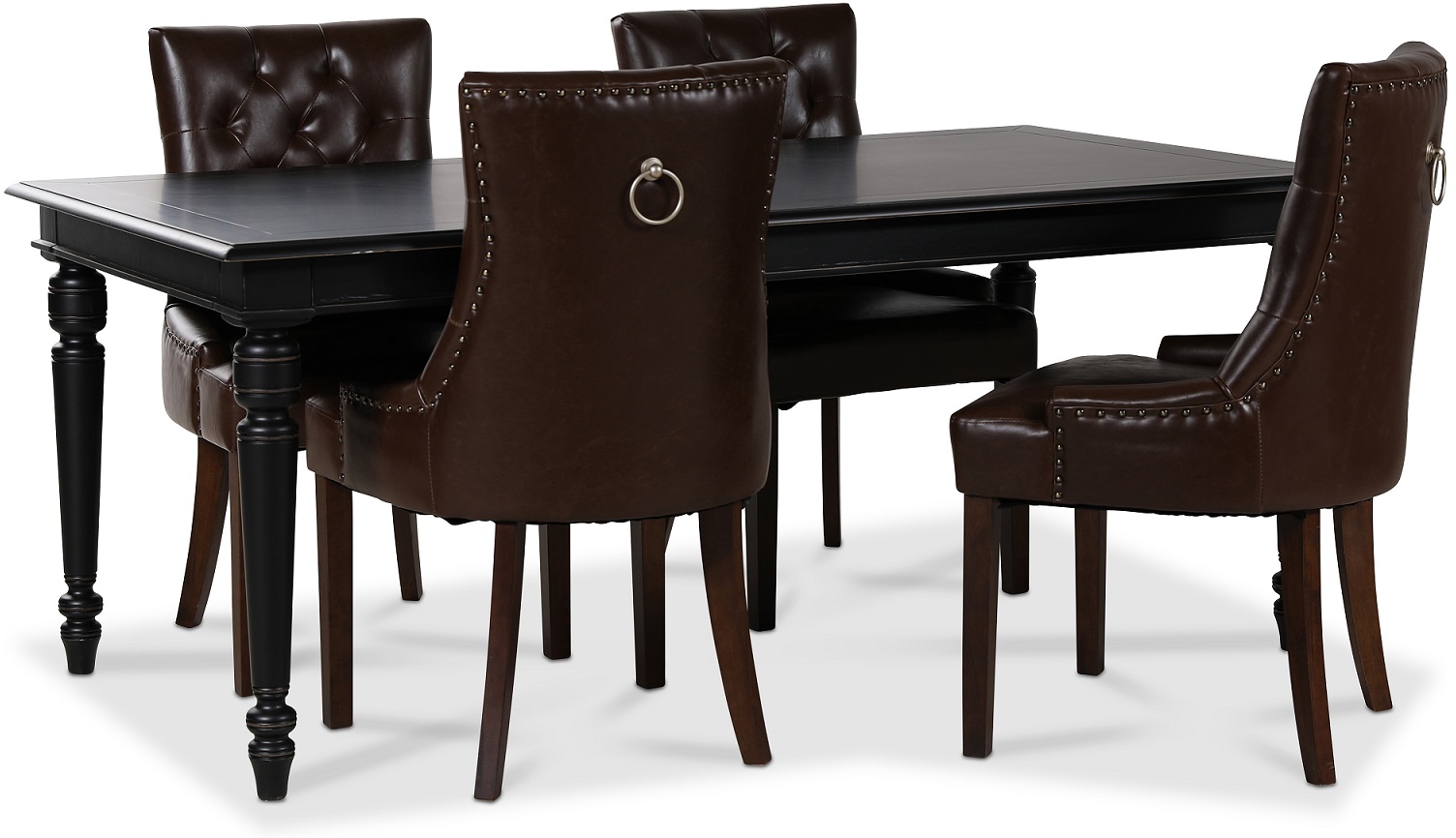 Paris spisegruppe sort bord med 4 Tuva stoler i brun PU med bakhåndtak ...