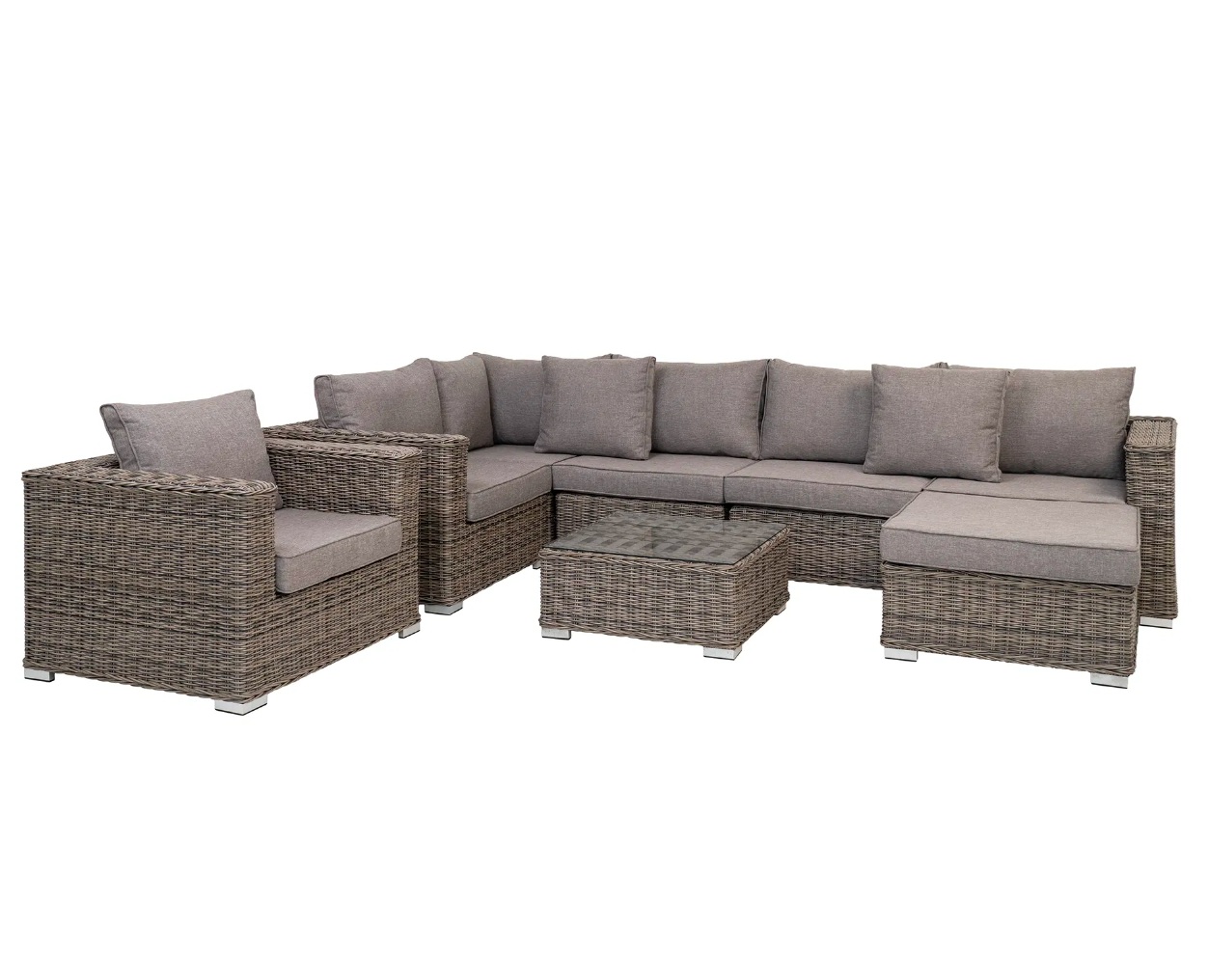 Calvi stor utendørs sofagruppe / lounge sett - Kube rotting / Grå puter ...