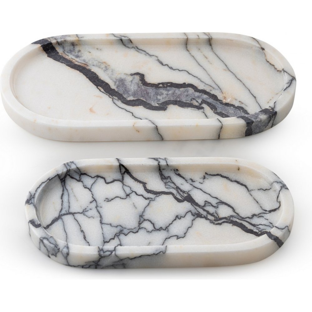 Dekorativt fat i hvit marmor fra Sicilia 2 deler - 25/30 x 12/15 x 2 cm ...