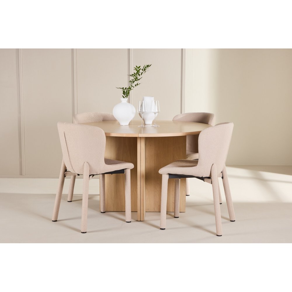 Spisebord Strada med 4 Astoria stoler - Beige/hvitvask + 4.00 x ...